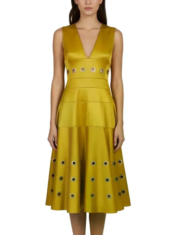 Versace Canvas Midi Dress With Rivet Details - Yellow