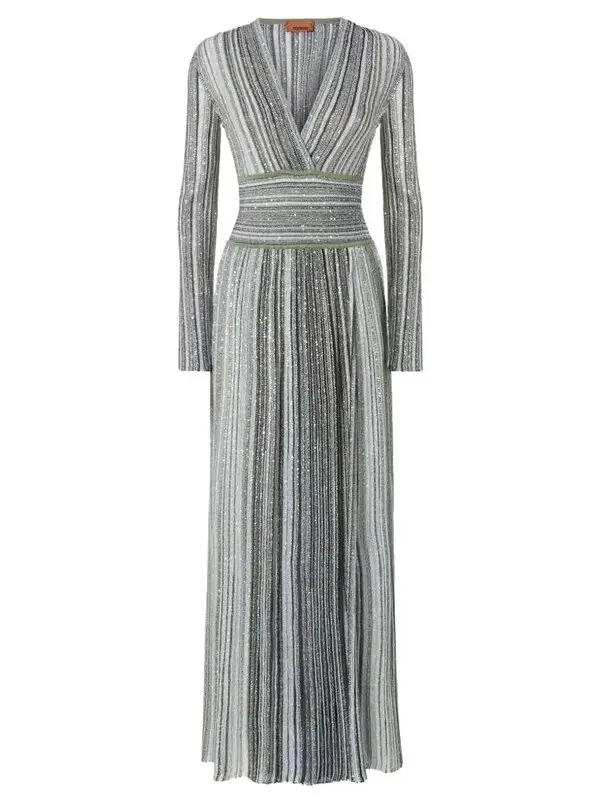 Missoni Midi Dress With V-neck In Viscose-blend Lam - Green