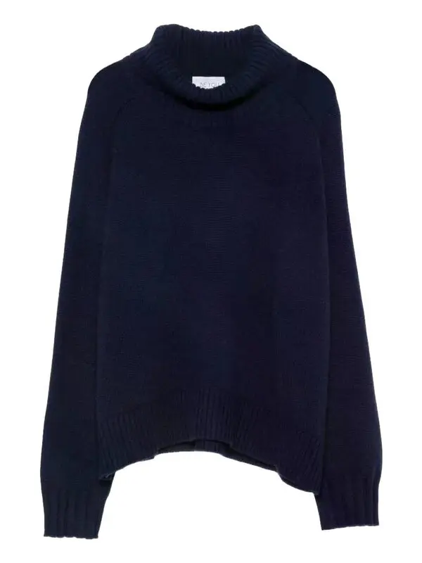 BEYOU Ribbed Knit Roll-neck Sweater - Blue