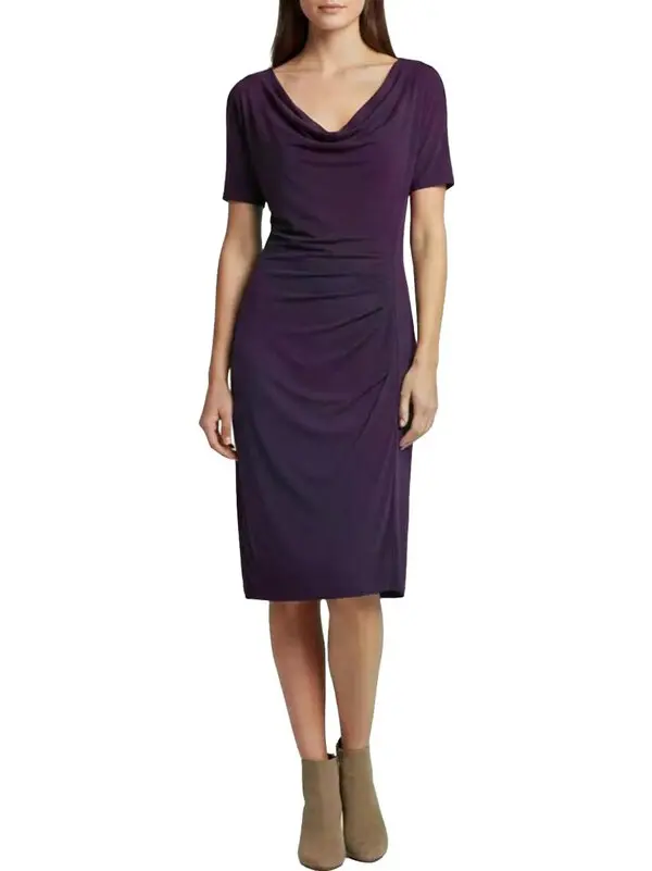 Escada Cowl-neck Draped Midi Dress - Purple
