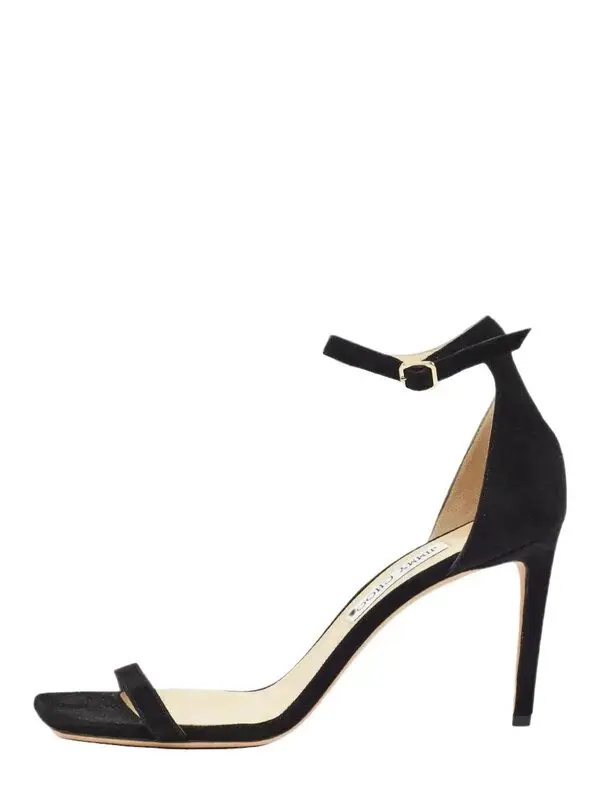 JIMMY CHOO Alva Suede Square Toe Stiletto Ankle Strap Sandals - Black