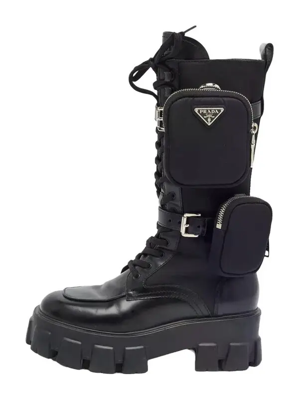 Prada Monolith Utility Combat Boots - Black