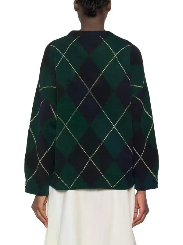 BEYOU Long-sleeve Argyle Sweater - Green