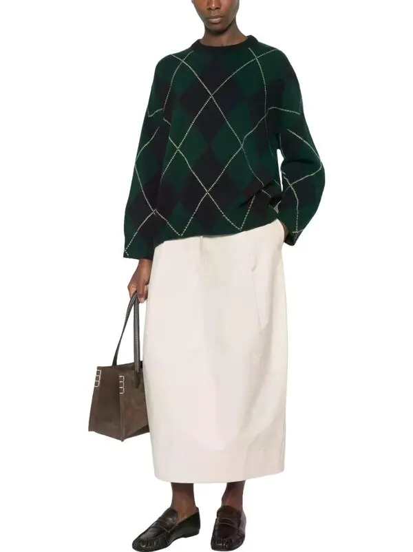 BEYOU Long-sleeve Argyle Sweater - Green