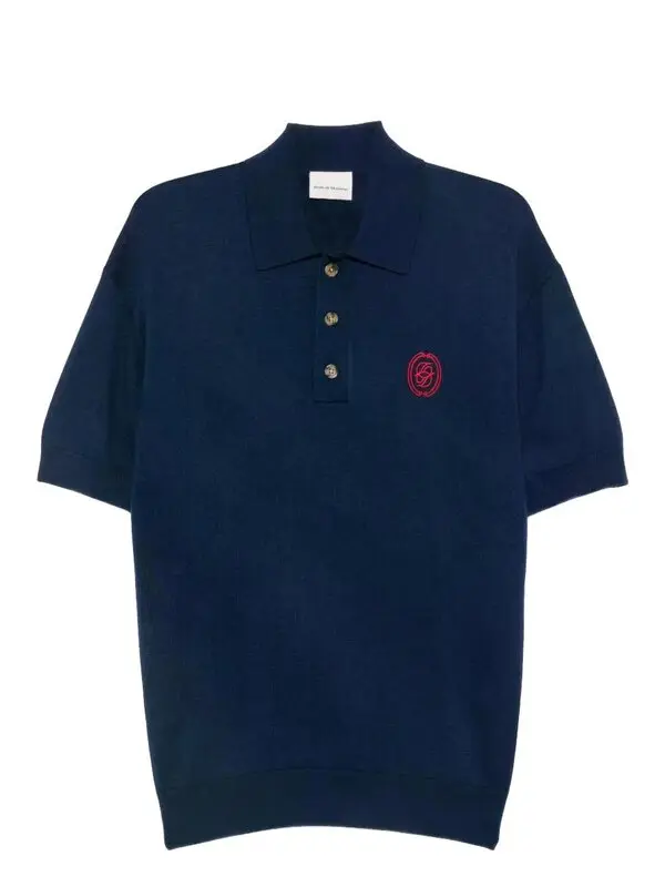 Drole De Monsieur Logo-embroidered Knit Polo Shirt - Blue