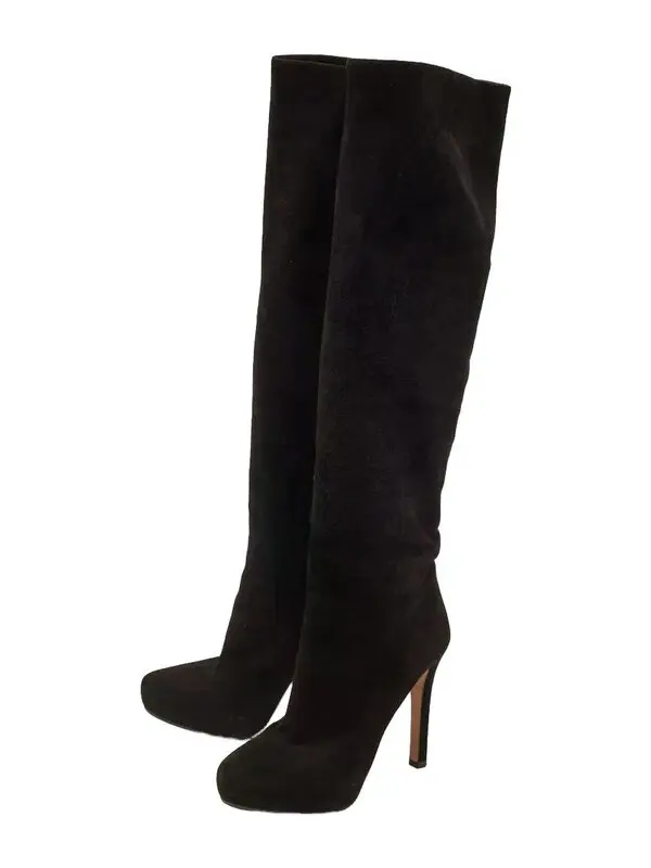Prada Suede Knee-high Stiletto Boots - Black