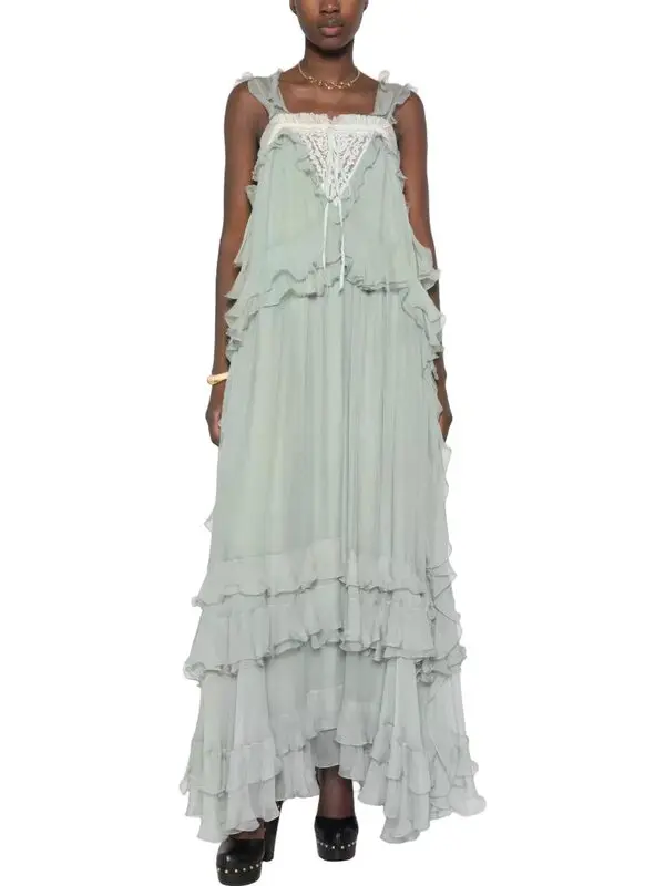 Chloé Ruffled Silk-mousseline Maxi Dress - Green