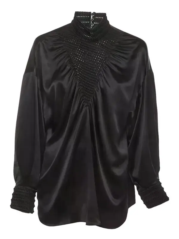 Fendi Smocked High Neck Long Sleeve Blouse - Black