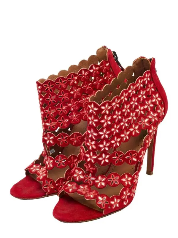 Alaïa Laser-cut Leather Sandals - Red