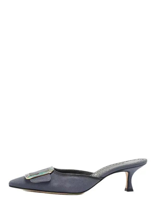 Manolo Blahnik Maysale Pointed-toe Mules With Decorative Buckle - Blue