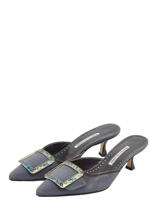 Manolo Blahnik Maysale Pointed-toe Mules With Decorative Buckle - Blue