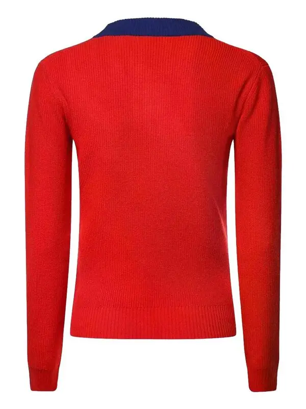 Loewe Cotton Wool V-neck Sweater With Embroidered Chest Detail - Red