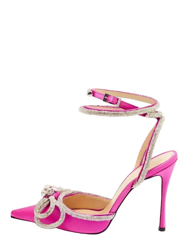 Mach & Mach Double Bow Crystal Embellished Ankle Strap Pumps - Pink