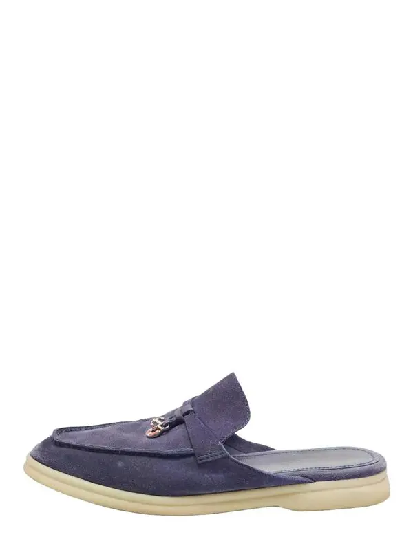 Loro Piana Navy Suede Charms Walk Mules - Blue