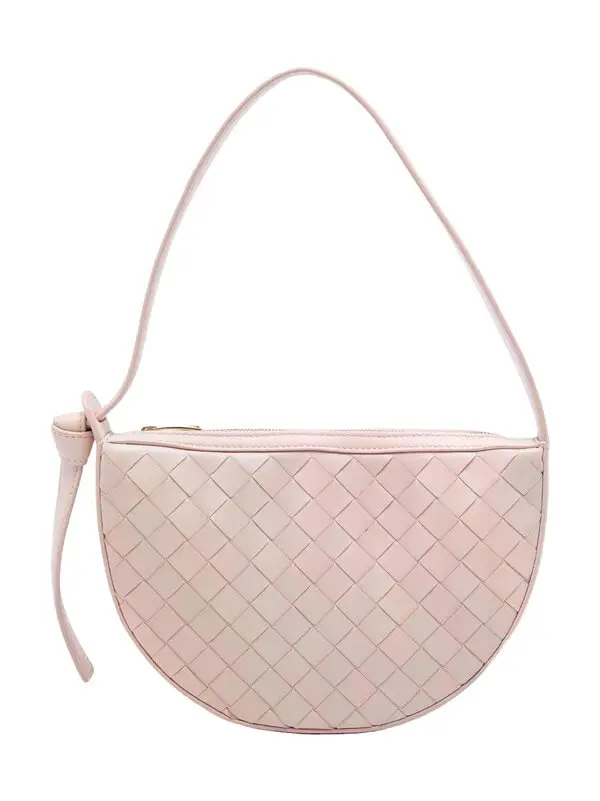 Bottega Veneta 2012-2026 Mini Leather Intrecciato Sunrise Hobo Shoulder Bag - Pink