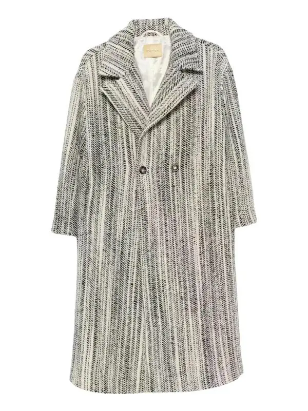 Momoni Chevron Pattern Double-breasted Coat - Neutrals