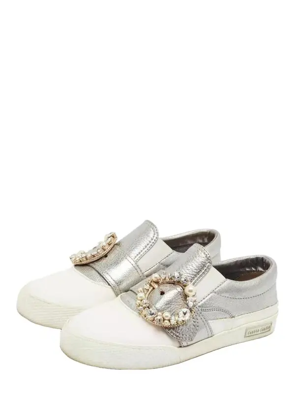 Miu Miu Crystal-embellished Slip-on Sneakers - Silver
