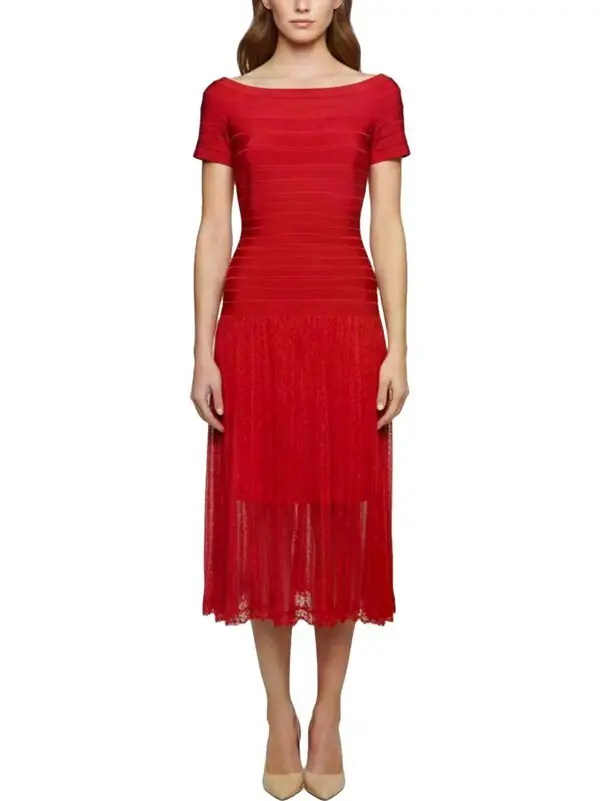 Herve Leger Bandage Lace Midi Dress - Red