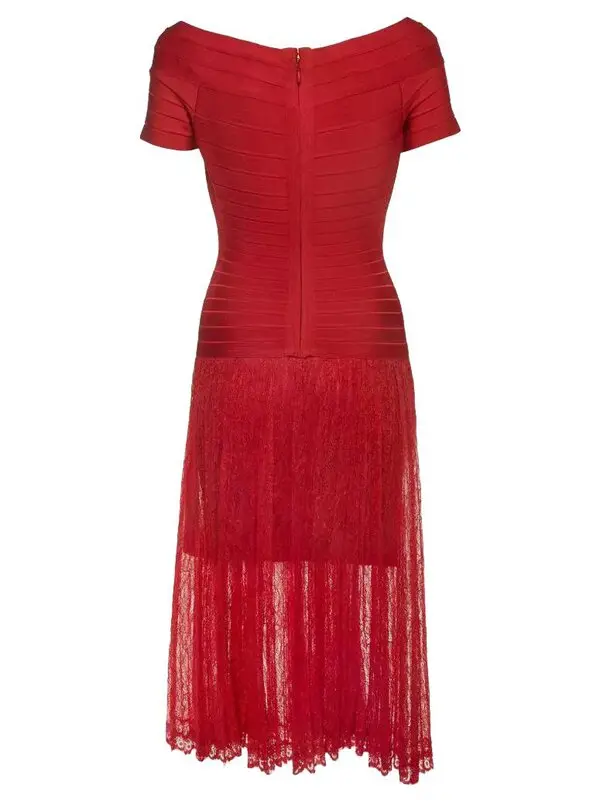 Herve Leger Bandage Lace Midi Dress - Red