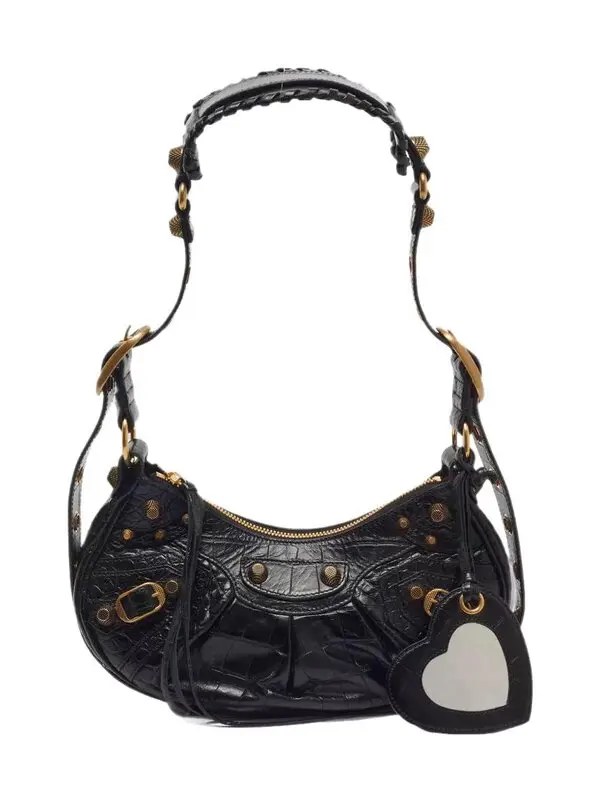 Balenciaga Xs Le Cagole Crocodile-effect Shoulder Bag - Black