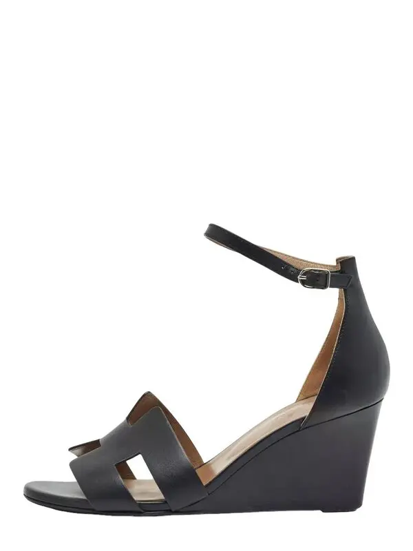 Hermès Leather H Cut-out Wedge Sandals - Black