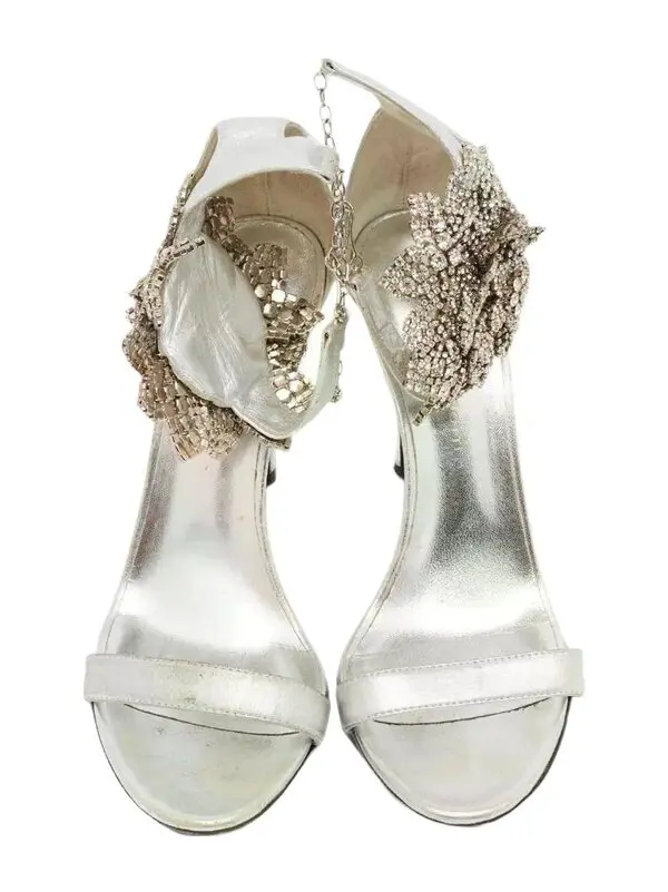 GIUSEPPE ZANOTTI Metallic Flower Embellished Ankle Strap Sandals - Silver
