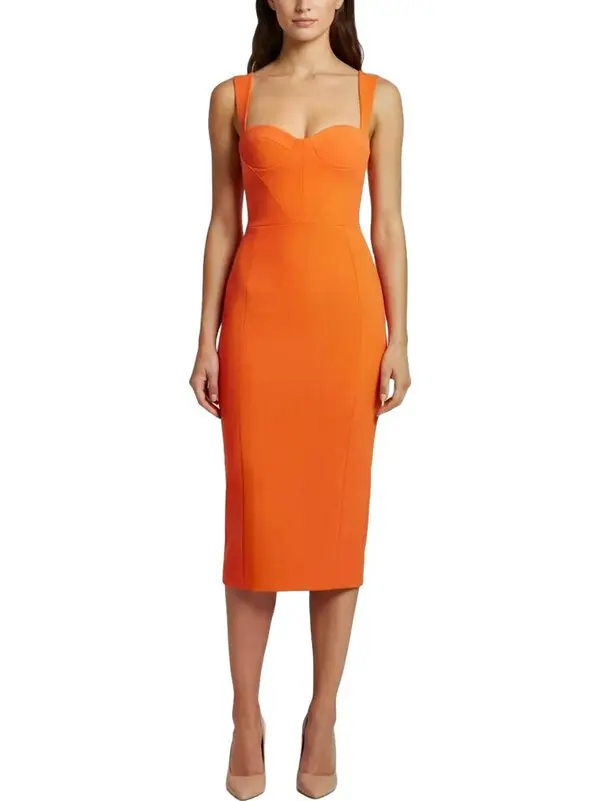 Alex Perry Crepe Midi Dress With Sweetheart Neckline - Orange