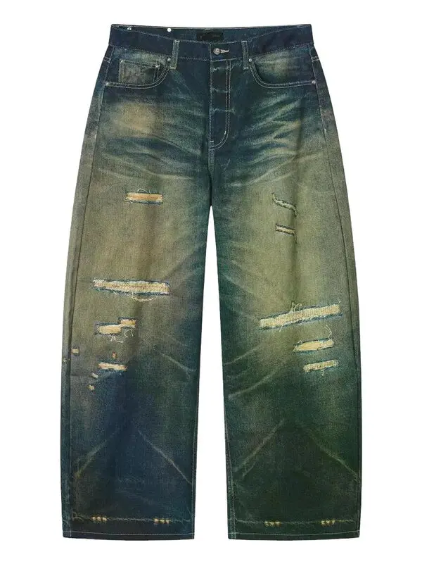FIVE CM Distressed Whiskered Jeans - Blue