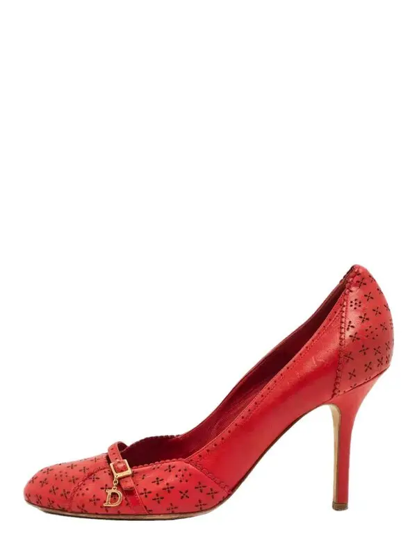 Dior Floral Perforated Pumps With Gold-tone D Charm - Red