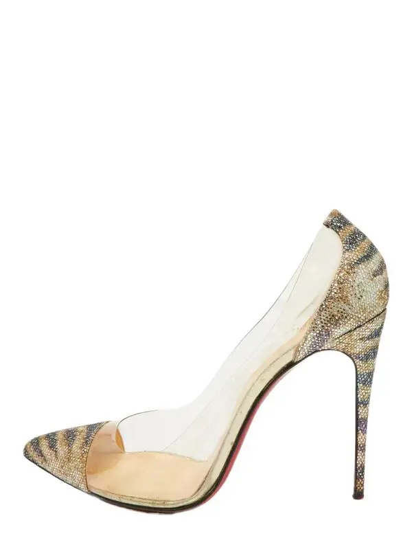 CHRISTIAN LOUBOUTIN Glitter Paneled Pointed Toe Stiletto Pumps - Gold