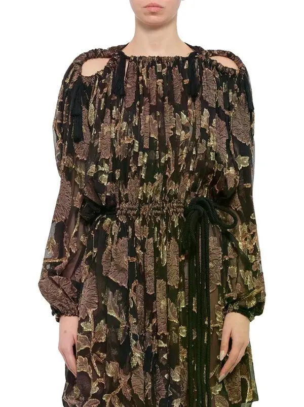 LANVIN Floral Jacquard Cold-shoulder Dress - Black
