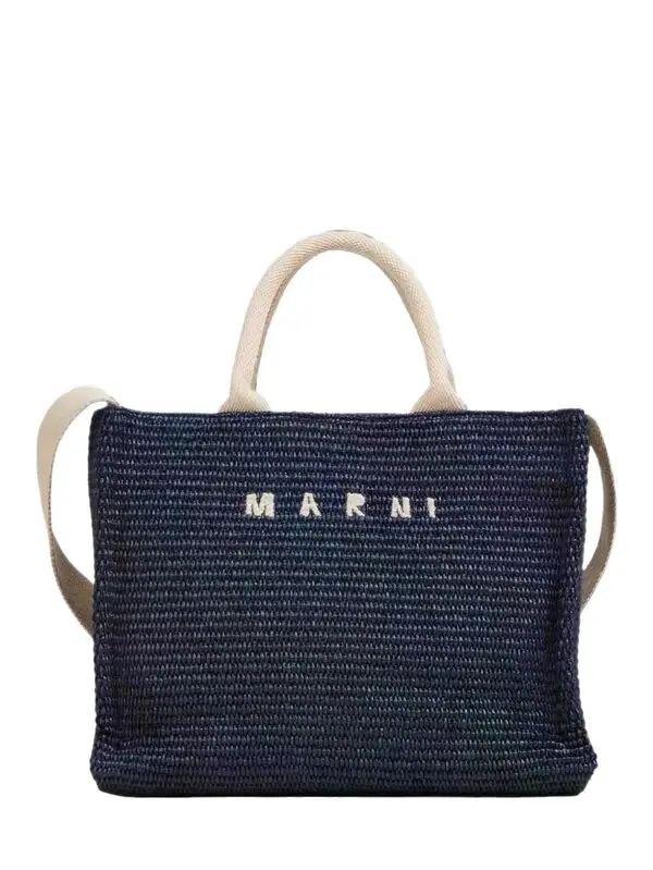 Marni Logo Embroidered Raffia Tote Bag - Blue