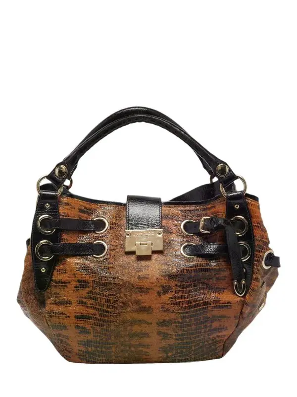 JIMMY CHOO Riki Lizard-effect Handbag - Brown