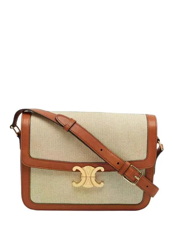 Celine Triomphe Logo Plaque Shoulder Bag - Neutrals