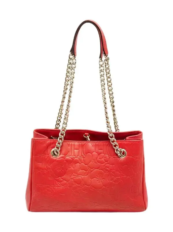 Carolina Herrera Embossed Chain Tote Bag - Red