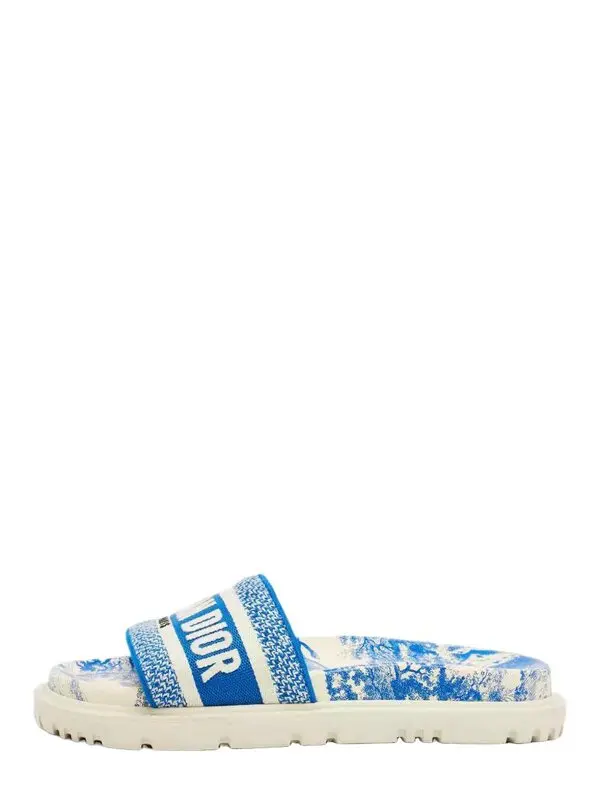 Dior Toile De Jouy Embroidered Canvas Slides - Blue
