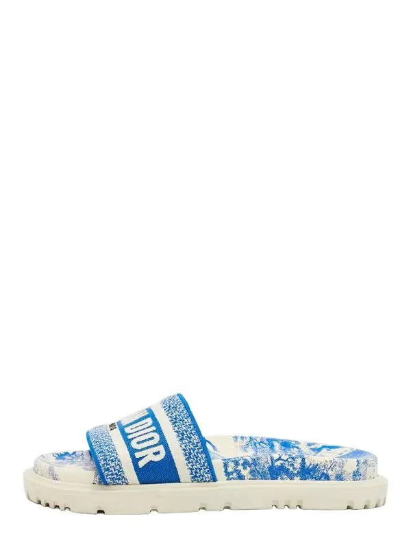 Dior Toile De Jouy Embroidered Canvas Slides - Blue