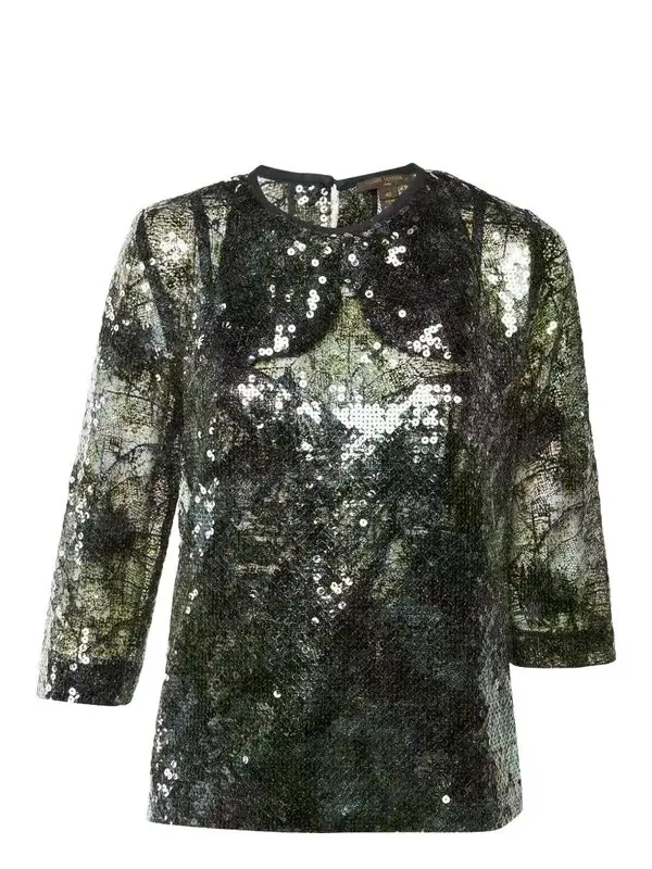 LOUIS VUITTON Sequin Embellished Bow Detail Top - Black