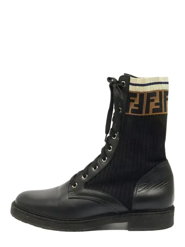 Fendi Ff Motif Lace-up Combat Boots - Black