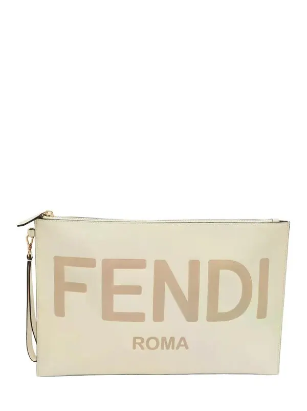 Fendi Large Debossed-logo Clutch Bag - Neutrals
