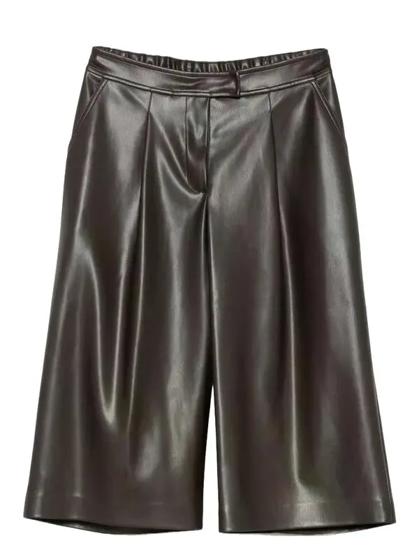 Alpha Studio Pleated Faux-leather Knee-length Shorts - Brown