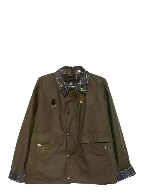 Barbour Waxed Jacket With Tartan Collar - Green