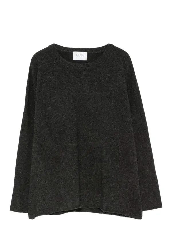 BEYOU Round-neck Drop-shoulder Sweater - Grey