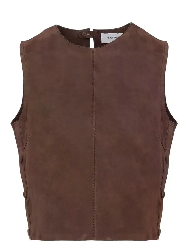 YVES SALOMON Sleeveless Suede Top - Brown