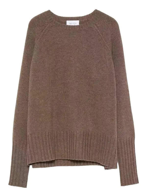 BEYOU Long Sleeve Crew Neck Sweater - Brown