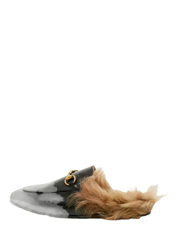 Gucci Princetown Horsebit Flat Mules With Shearling Lining - Black