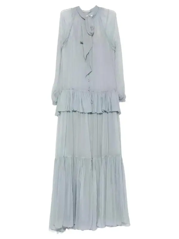 Chloé Ruffled Silk-mousseline Maxi Dress - Blue