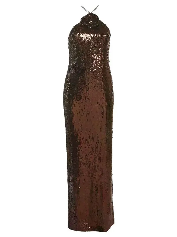 Magda Butrym Sequin-embellished Halter-neck Maxi Dress - Brown