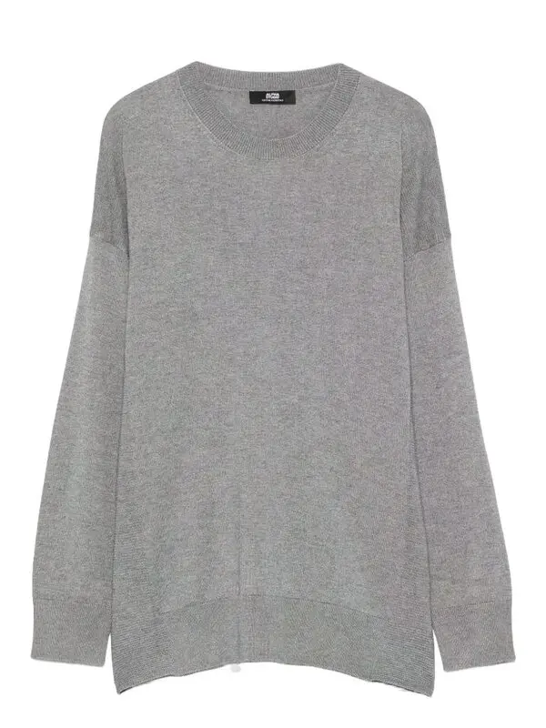 Alpha Studio Side-slit Crew Neck Sweater - Grey