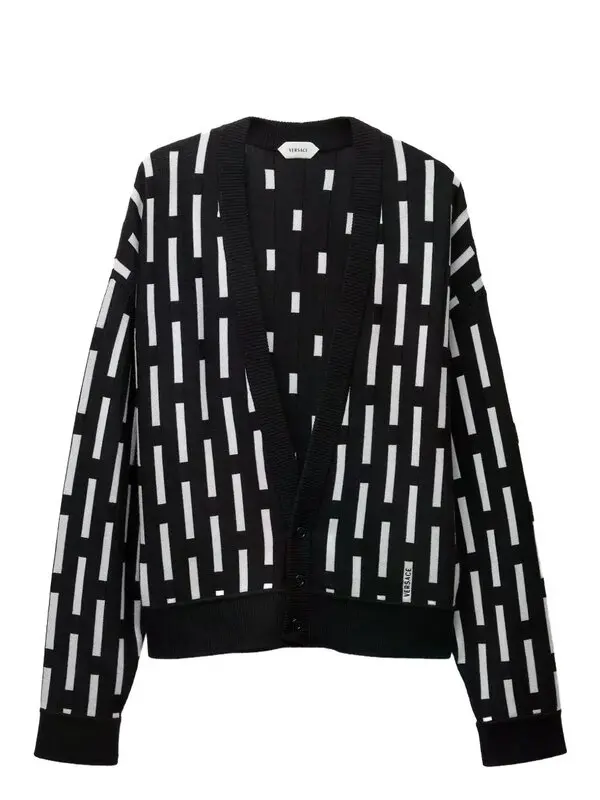 Versace Embroidered-logo Wool Knit Cardigan - Black